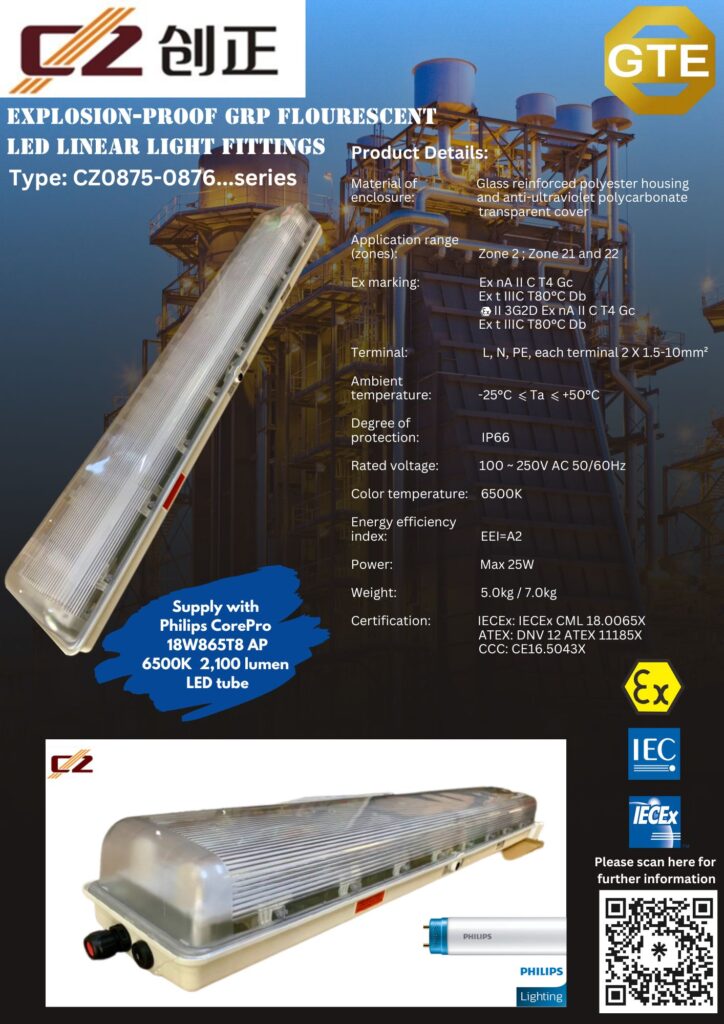CZ Explosion-Proof GRP Fluorescent LED Linear Light Fittings - GTE ...