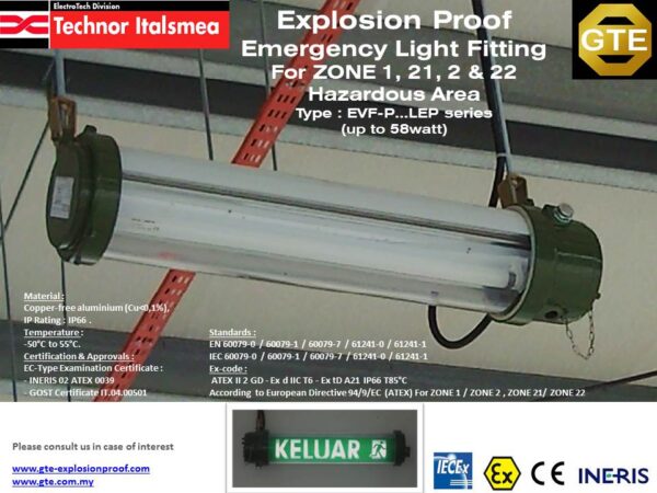 Explosion Proof Emergency Fluorescent Light Fittings For ZONE 1 & 21 ...
